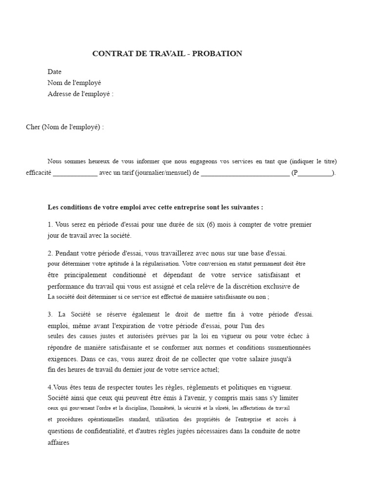 Contrat de travail en période d'essai | PDF