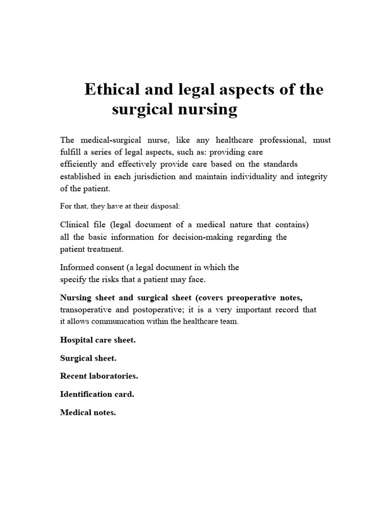 Legal Aspects of Surgical Nursing | PDF | Nursing | Surgery