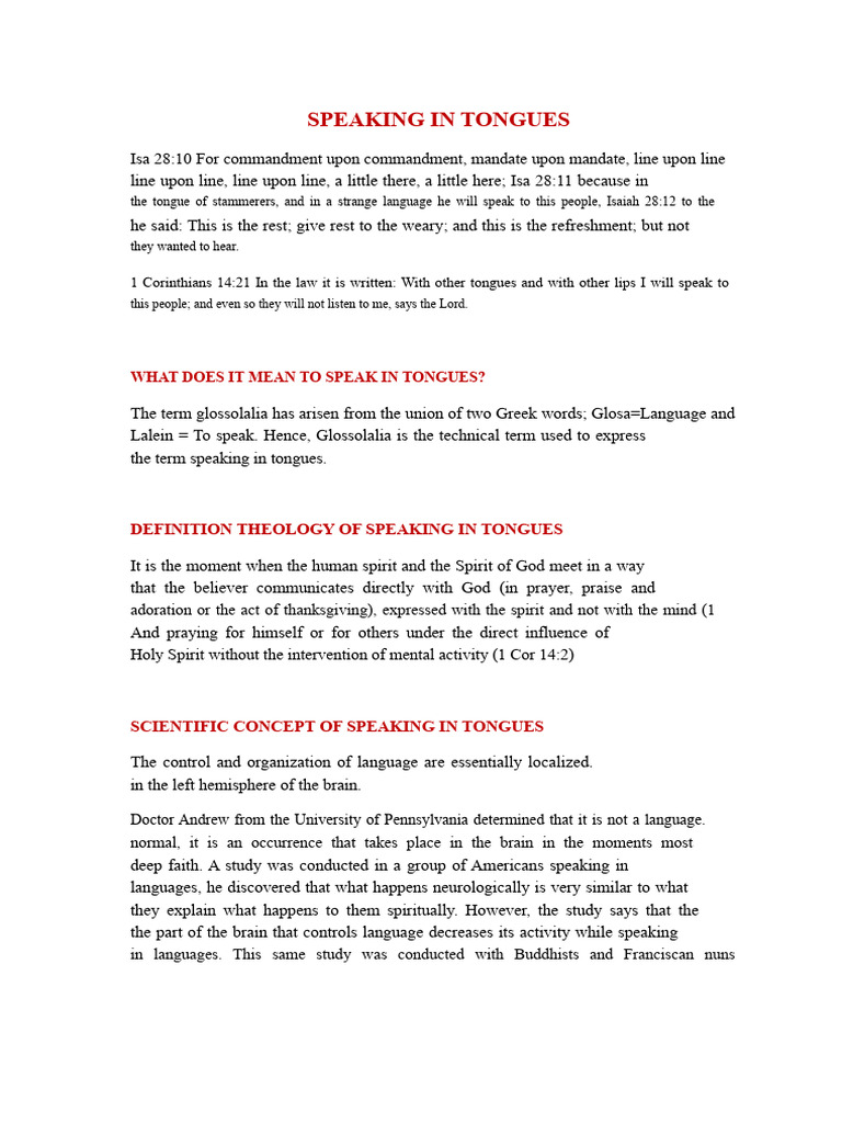 SPEAKING IN TONGUES | PDF | Acts Of The Apostles | Baptism With The ...