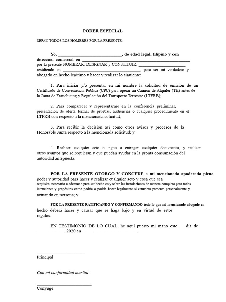 Poder Notarial Especial para La Solicitud de LTFRB | PDF