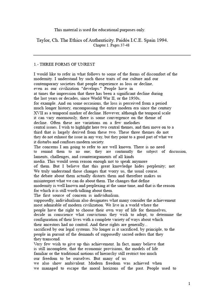 TAYLOR - Three Forms of Discomfort | PDF | Alexis De Tocqueville | Reason