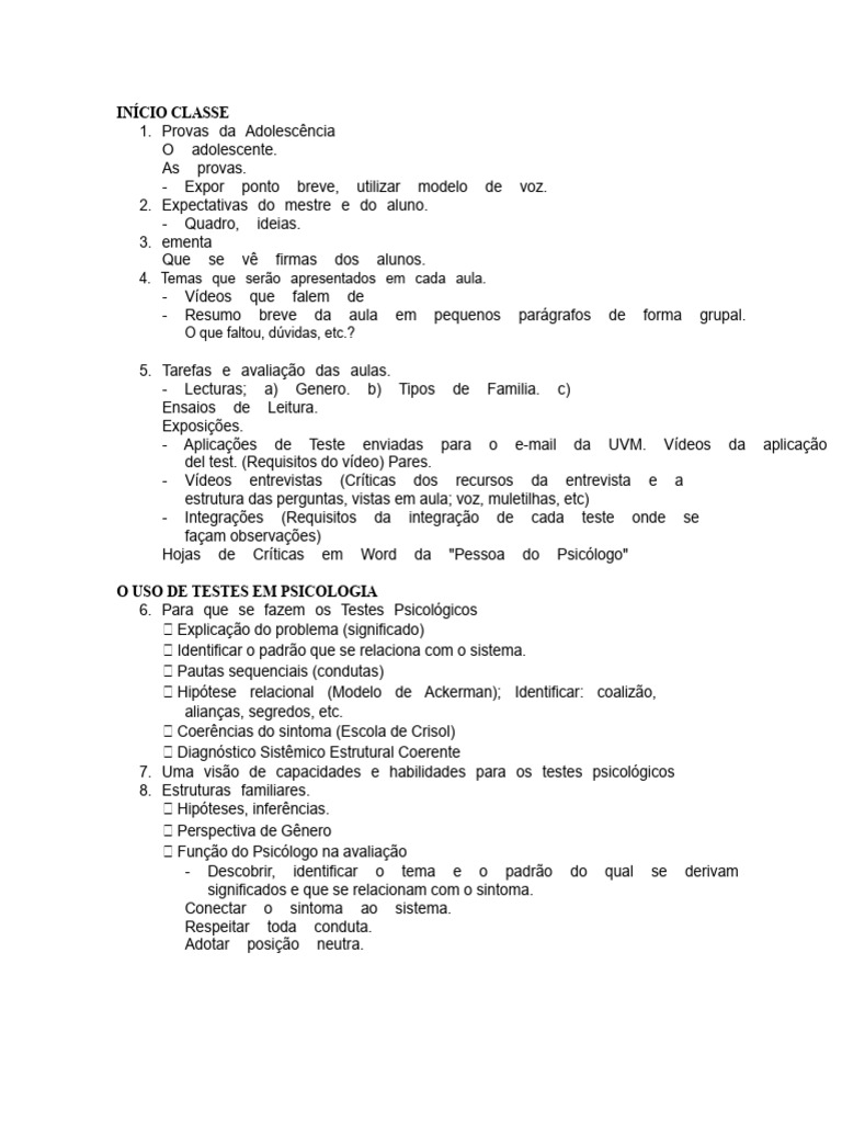 Testes Psicológicos e Entrevistas em Adolescência | PDF | Testes ...