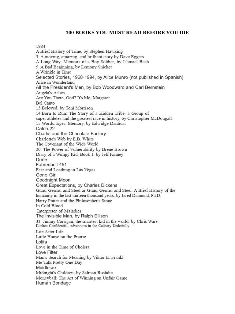 100 Books You Must Read Before You Die | PDF