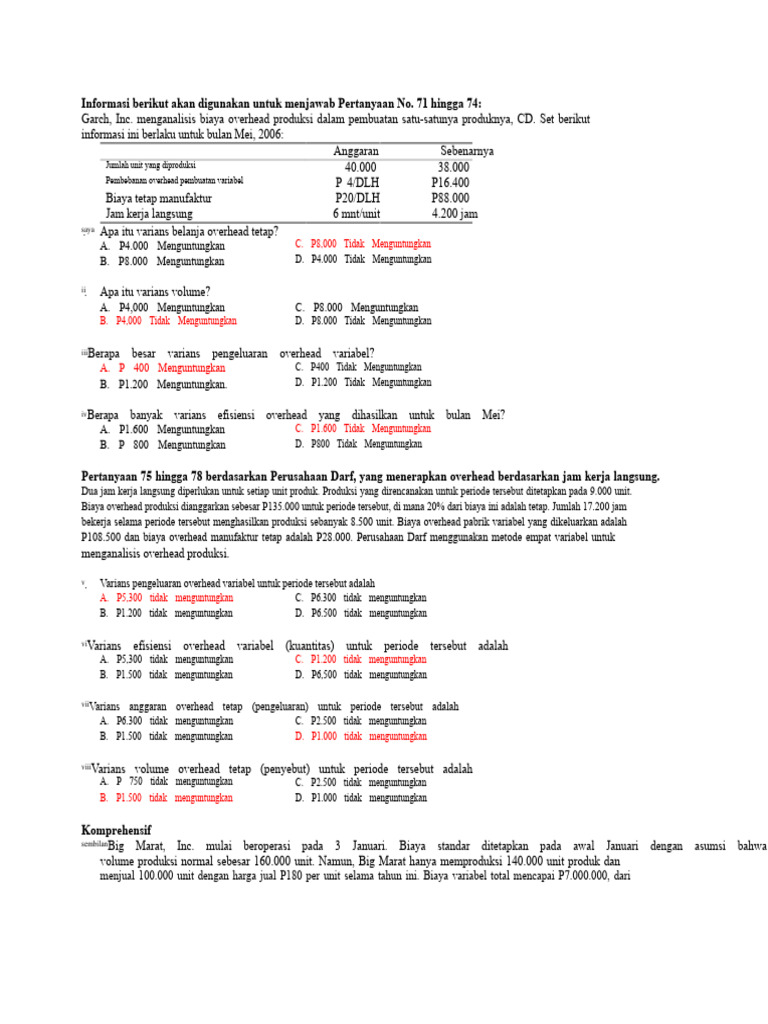 Analisis Varians Overhead Produksi Garch, Inc. | PDF