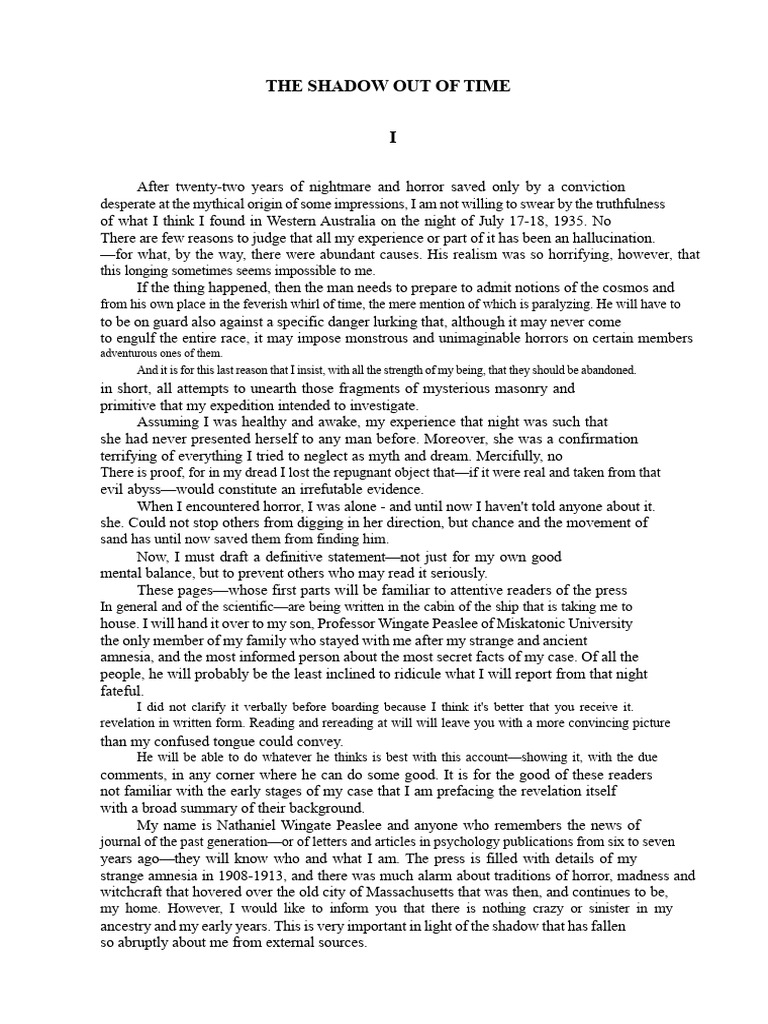 The Shadow Out of Time: A Memoir | PDF | Dream | Mind