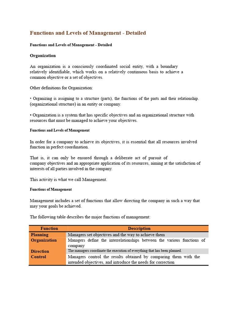 Functions and Levels of Management Explained | PDF | Strategic Planning ...