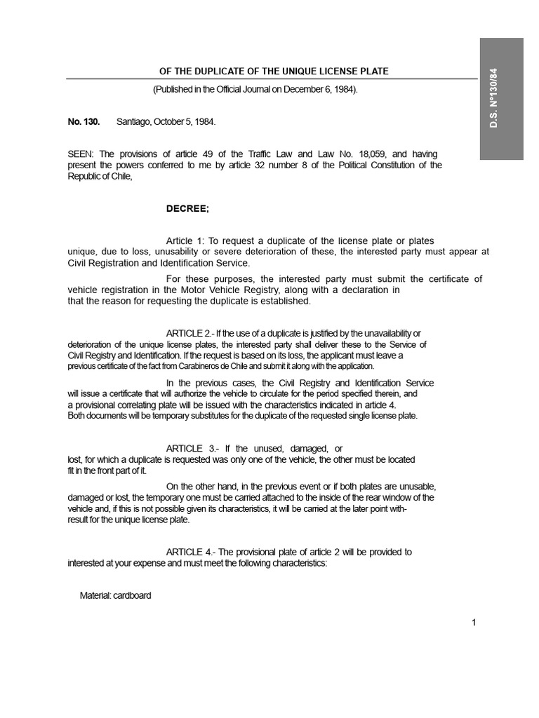 Duplicate of Unique Patent Chile | PDF | Vehicle Registration Plate ...