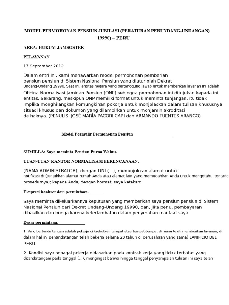 Model Permohonan Pensiun Purna Waktu | PDF