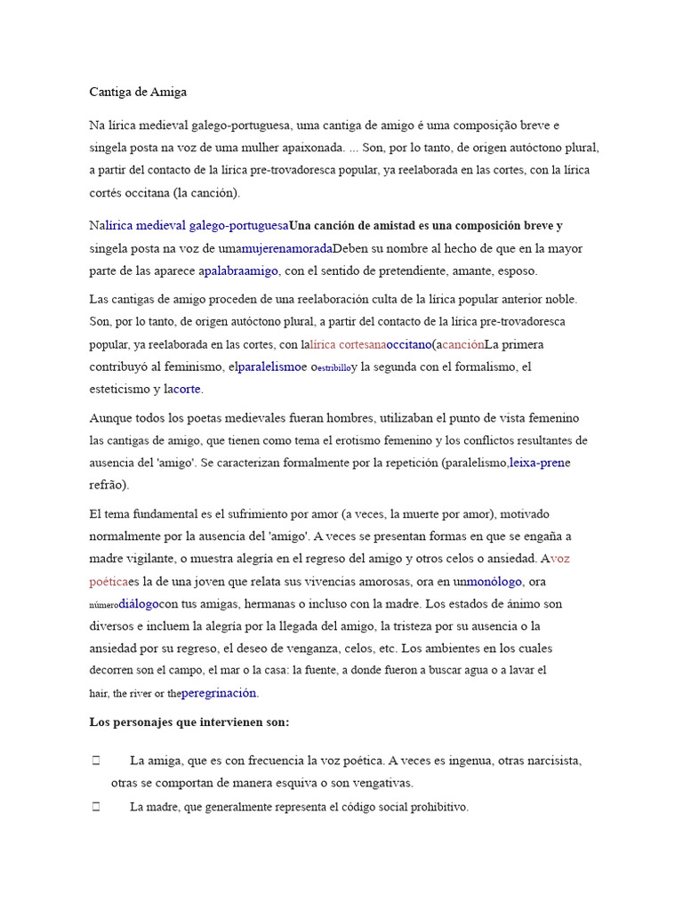 Cantiga de Amiga: Poesía Medieval Femenina | PDF | Amor