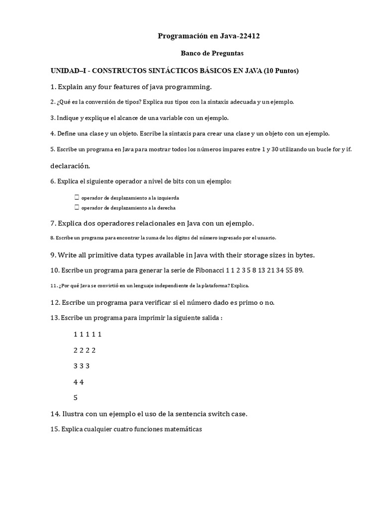Banco de Preguntas de Programación en Java | PDF | Java (lenguaje de programación) | Herencia ...