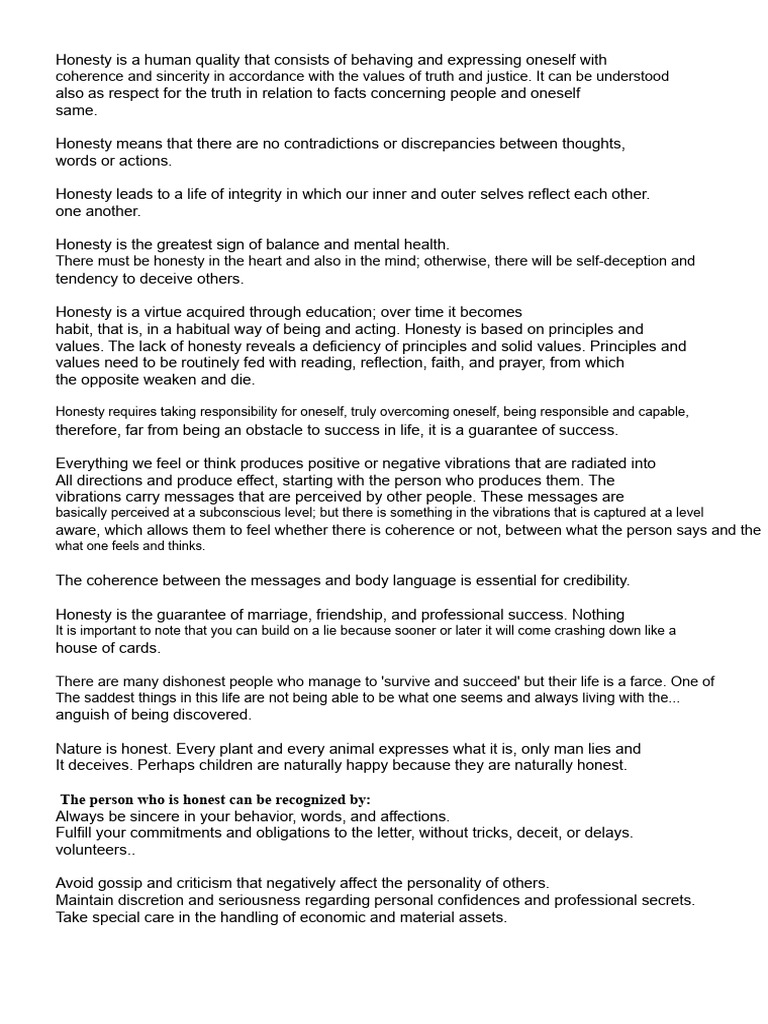 The Value of Honesty and Solidarity | PDF | Deception | Integrity