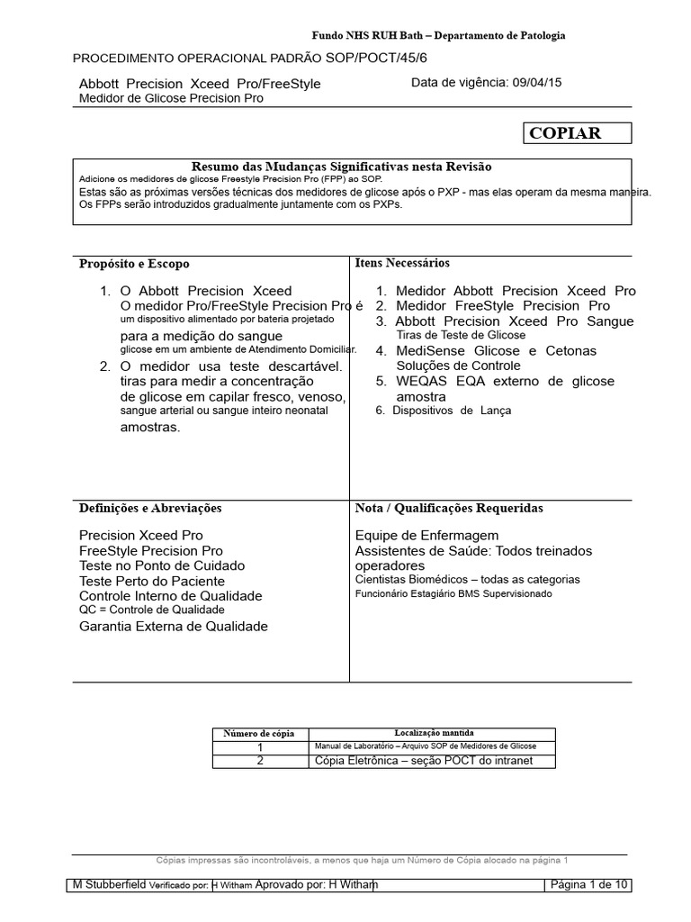 SOP Medidor de Glicose Abbott Precision Xceed Pro | PDF | Código de ...