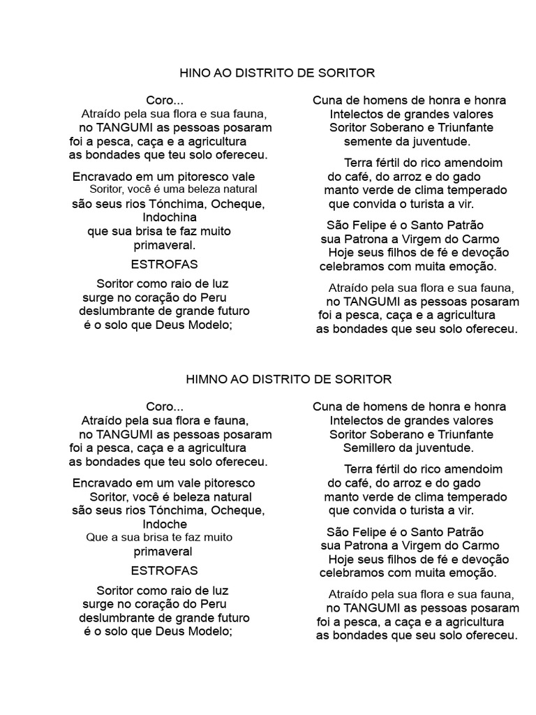 Hino ao Distrito de Soritor | PDF