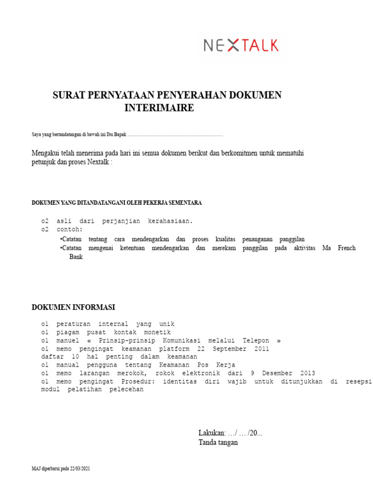 1 - Surat Pernyataan Penyerahan Dokumen | PDF