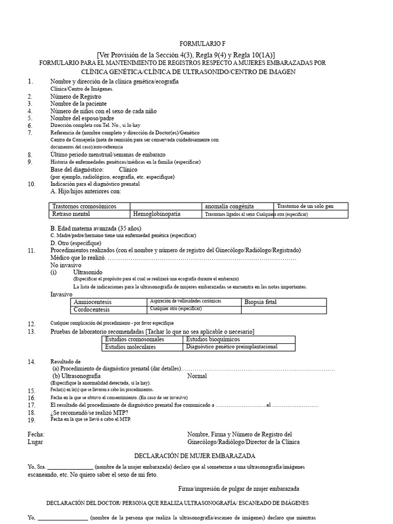 Formulario PNDT F | PDF | El embarazo | Ultrasonido médico