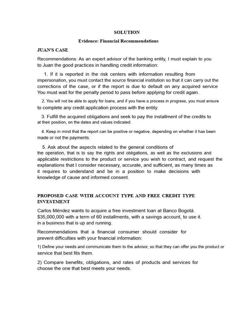 Financial Recommendations Evidence | PDF | Credit | Finance & Money ...