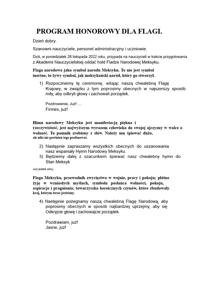 Program Honorowy Dla Flagi | PDF
