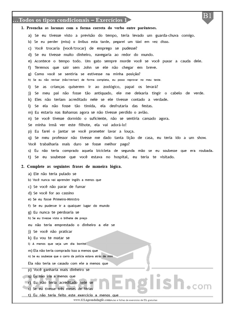 321AprendaInglês_com__gramática_condicionais_todos_os_tipos_exercícios_chave | PDF