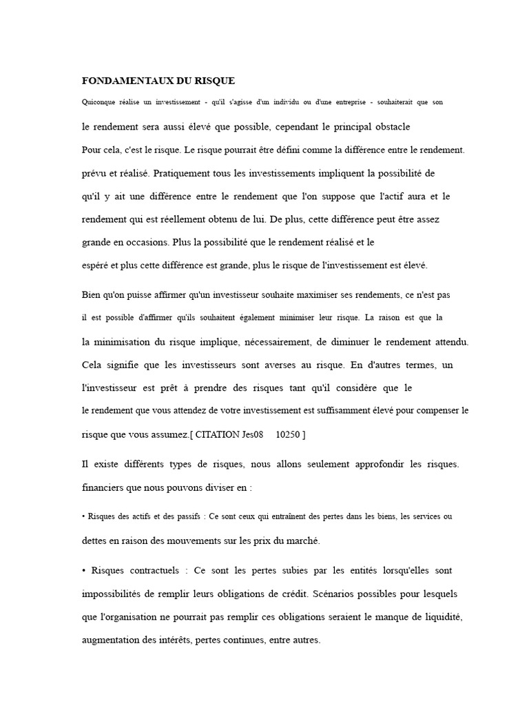 Comprendre les Fondamentaux du Risque | PDF | Risque | Investisseurs
