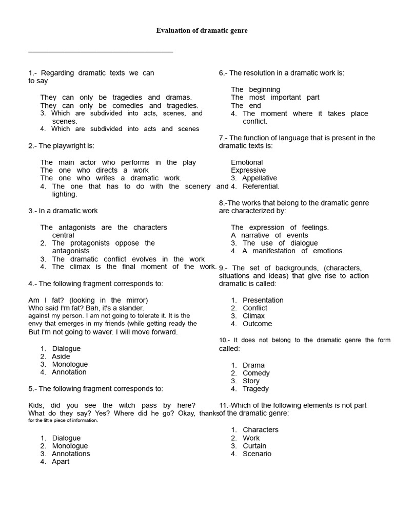 Grade 6 - Evaluation - Dramatic Genre | PDF | Genre | Tragedy