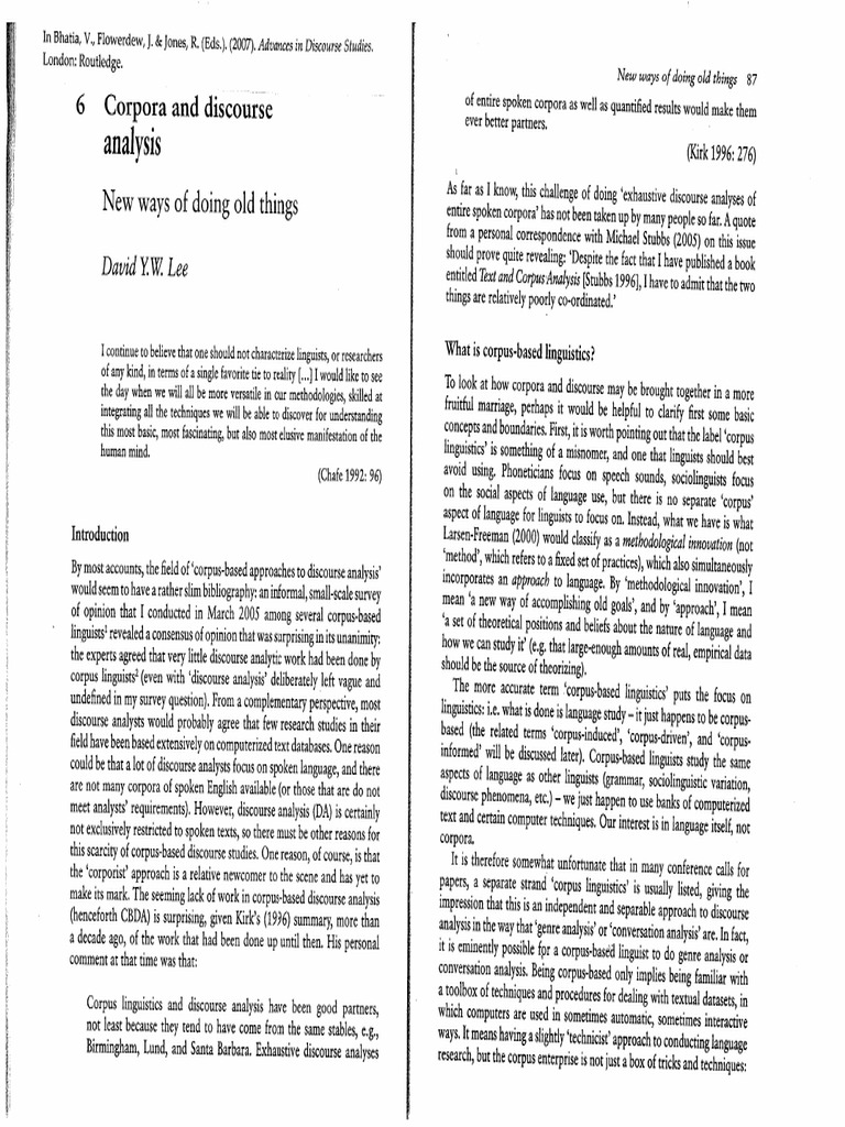 Lee (2007) Corpora & Discourse Analysis | PDF