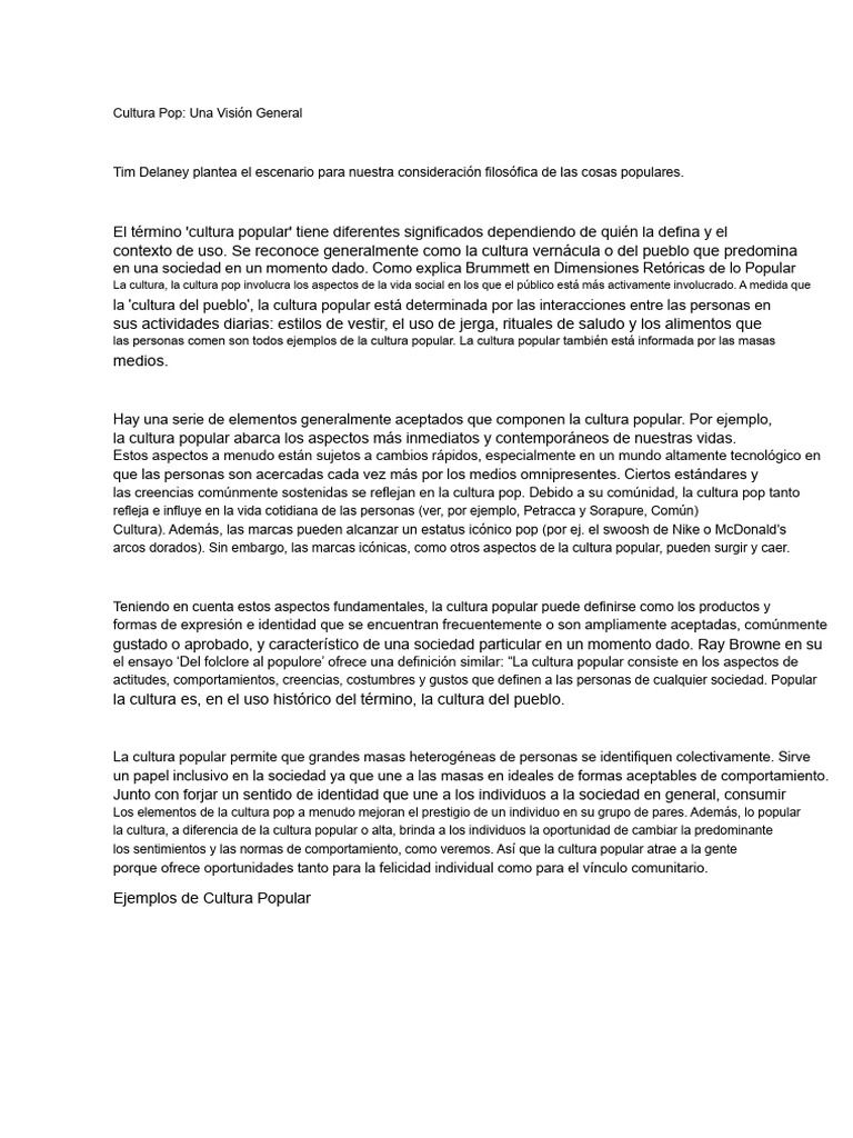 Definición y Ejemplos de Cultura Pop | PDF | Sociedad | Cultura popular