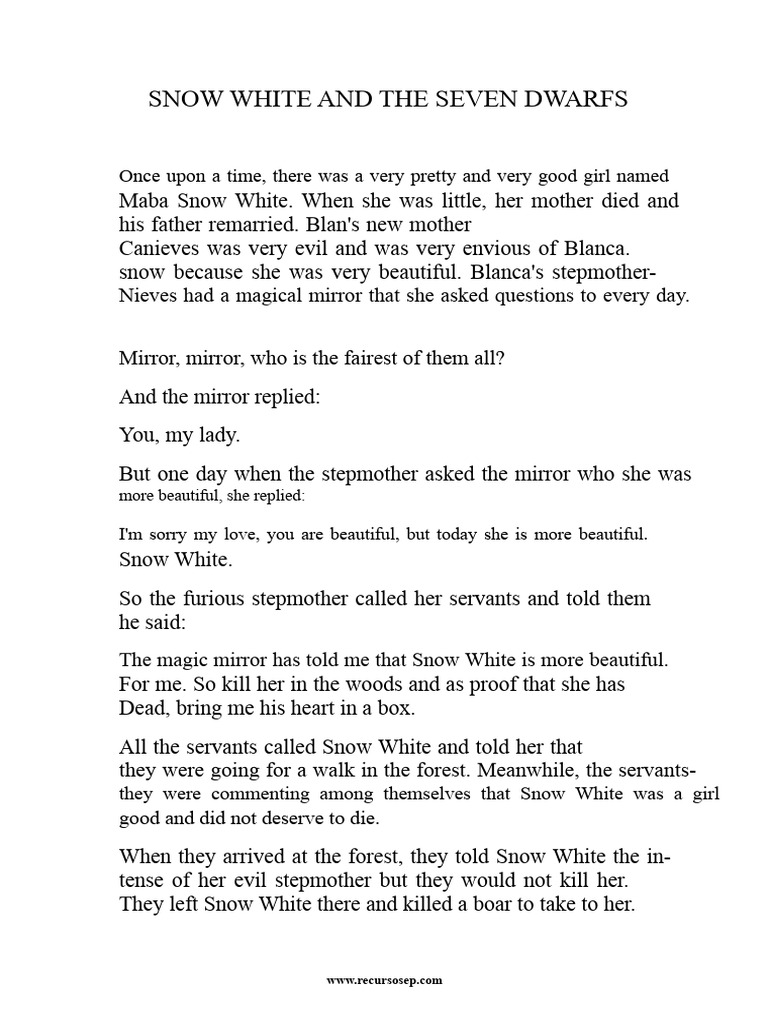 Snow White and The Seven Dwarfs Reading Comprehension Resources | PDF ...