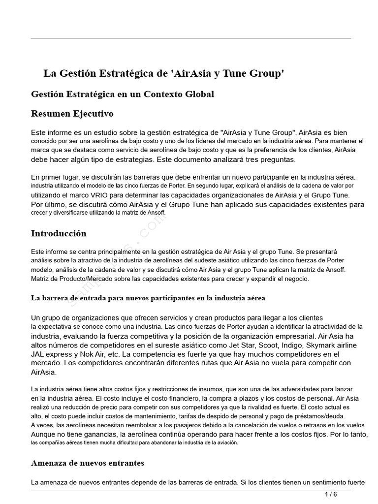 La Gestión Estratégica de Airasia Tune Group | PDF | aerolíneas ...