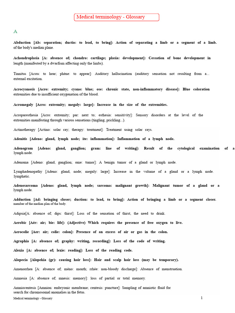 Medical Terminology Glossary | PDF | Atherosclerosis | Bone
