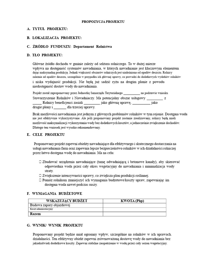 Przykładowy Szablon Propozycji Projektu | PDF