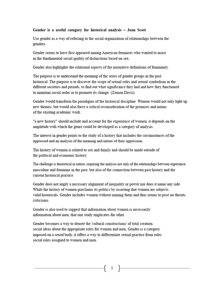 Gender Is A Useful Category For Historical Analysis. | PDF | Gender ...