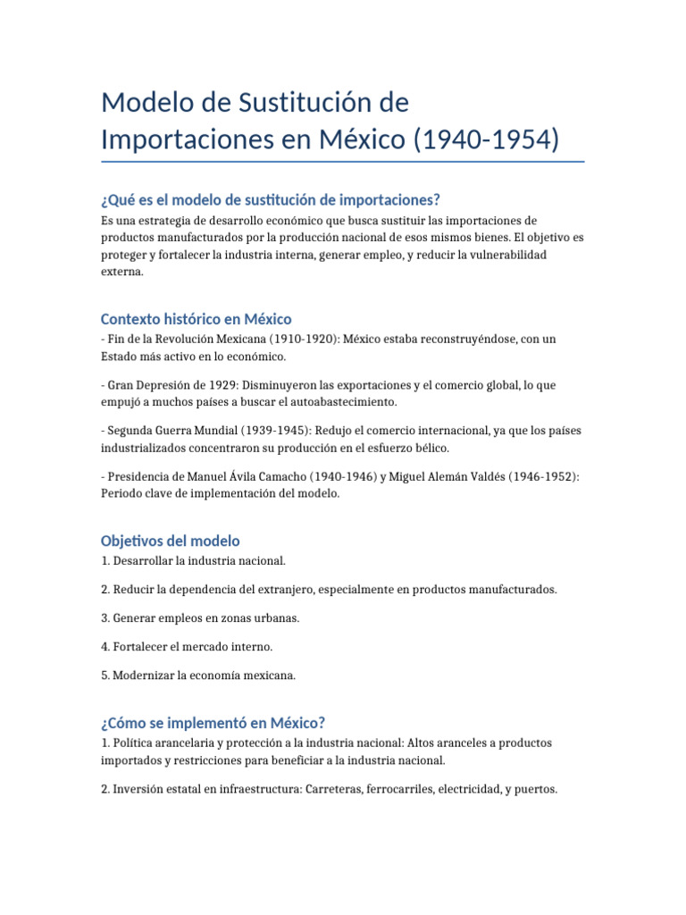 Modelo Sustitucion Importaciones 1940 1954 Pdf Economias Comercio