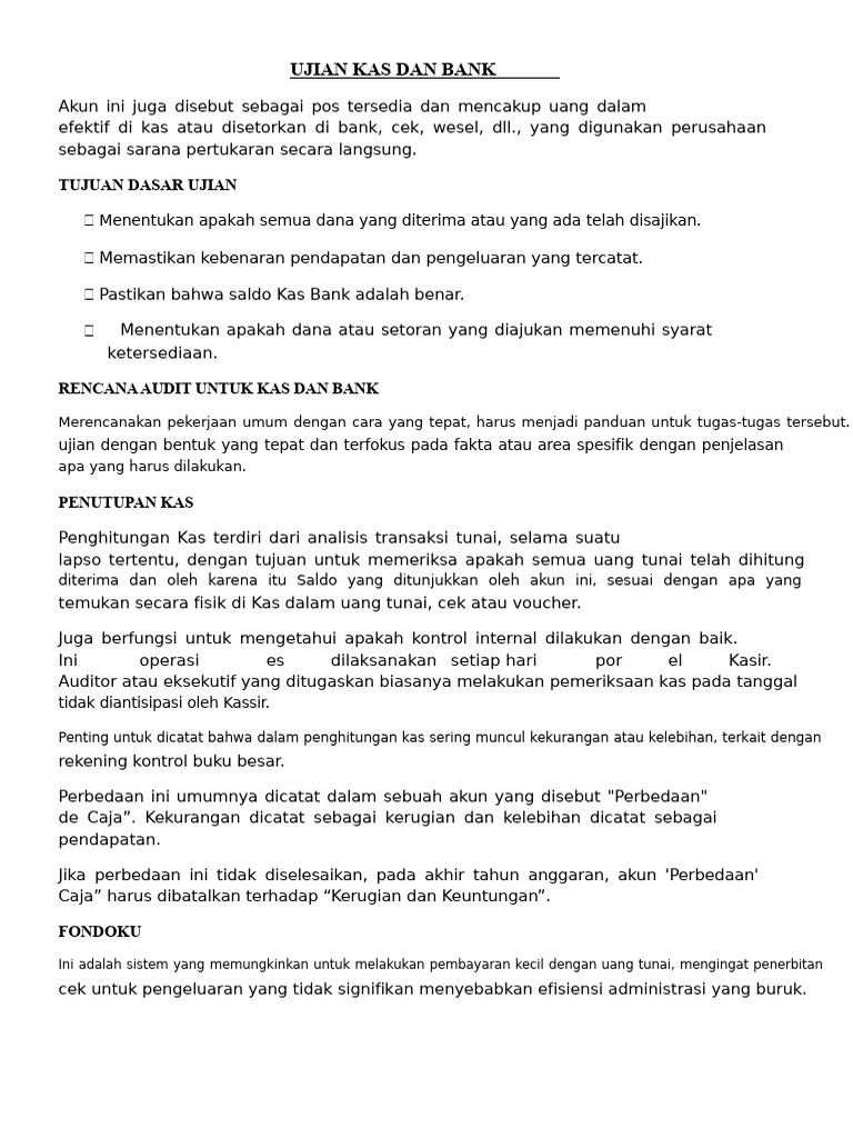 Audit Kas dan Bank: Panduan Lengkap | PDF