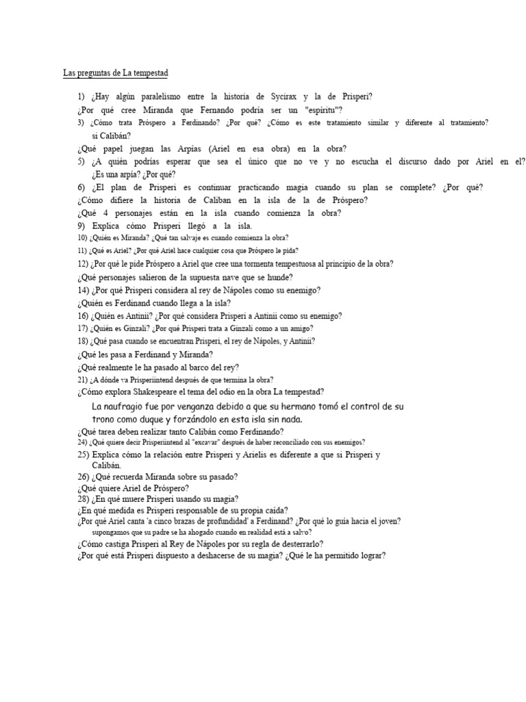 Las Preguntas y Respuestas Sobre La Tempestad | PDF | La tempestad