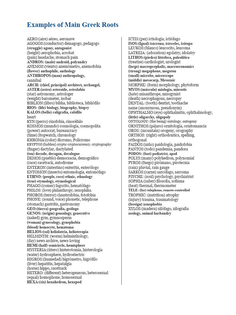 Examples of Main Greek Roots | PDF