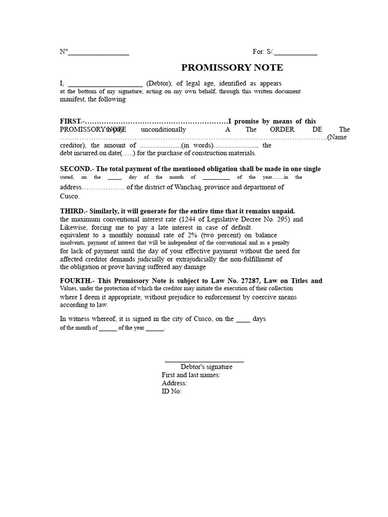 Format or Model of the Title Value PROMISSORY NOTE | PDF | Promissory ...