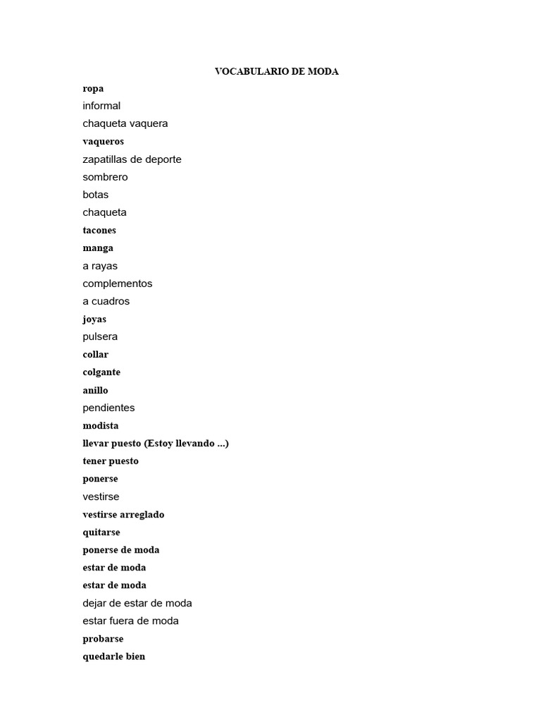Vocabulario de Moda | PDF