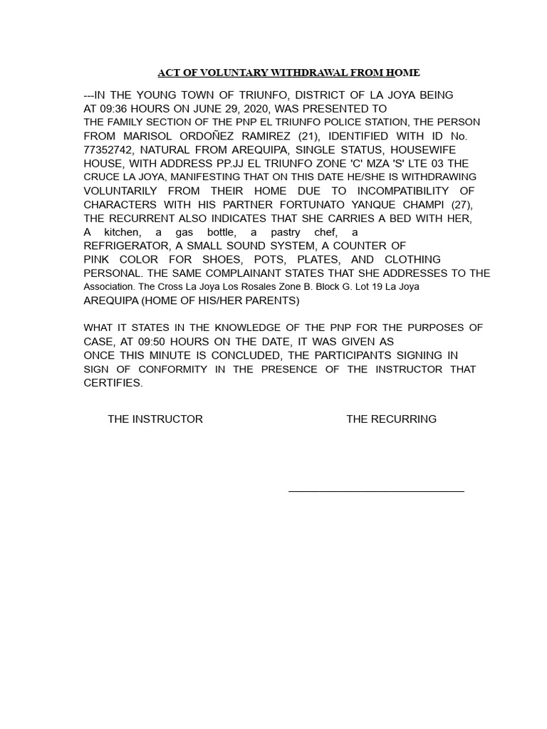 Act of Voluntary Withdrawal From Home 26mar20 | PDF