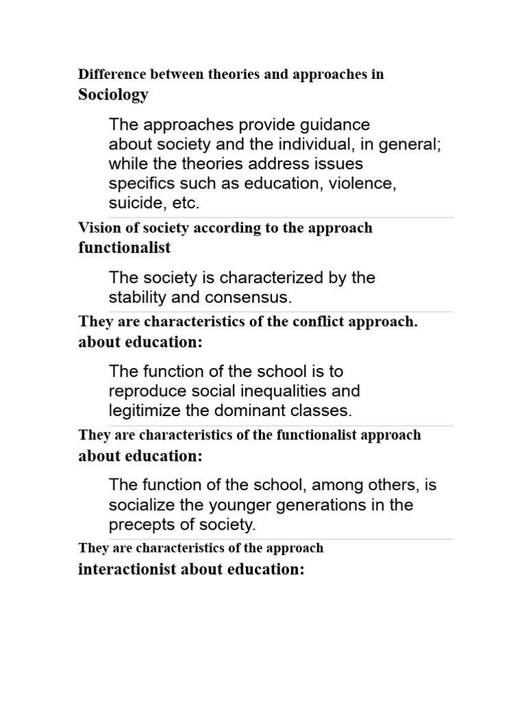 Difference Between Theories and Approaches in Sociology | PDF
