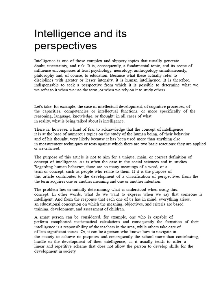 Perspectives on Human Intelligence | PDF | Intelligence | Mind