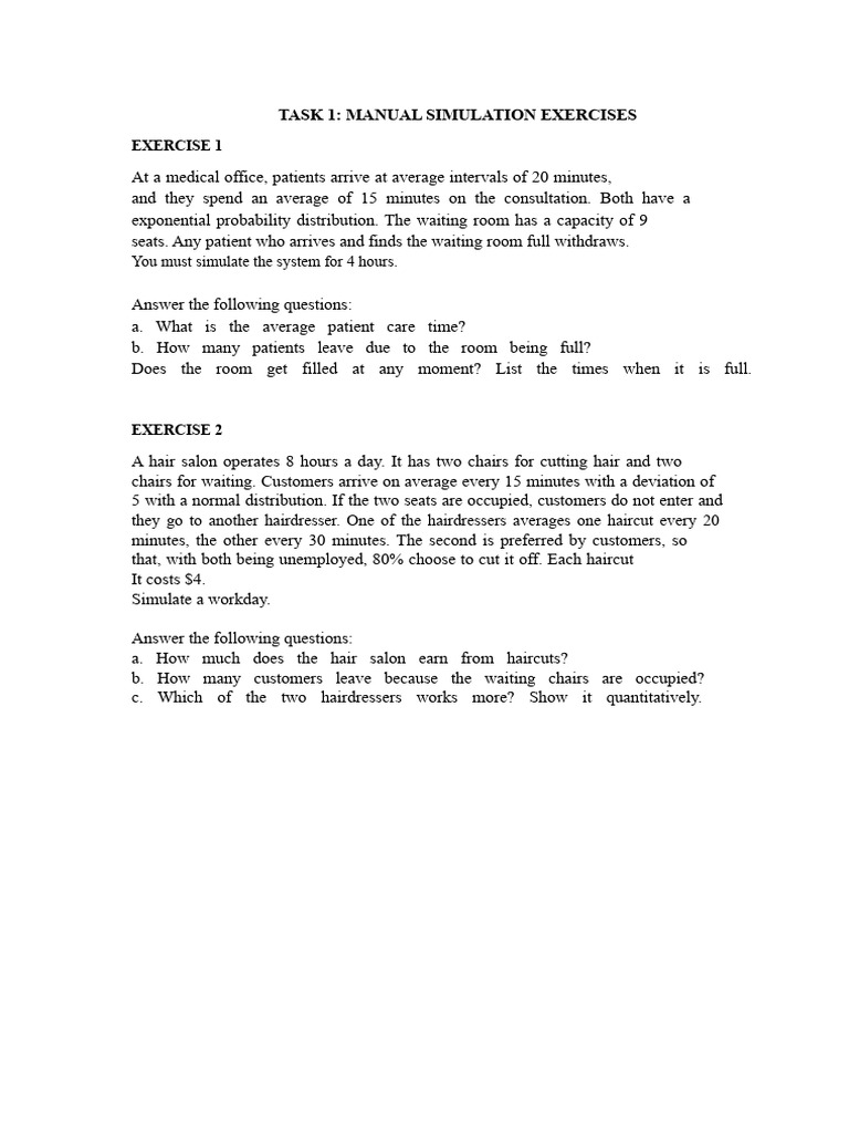 Manual Simulation Exercises for Healthcare and Salon | PDF