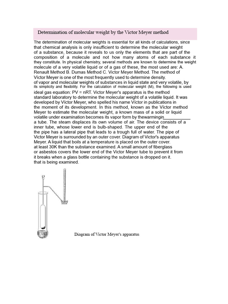 Victor Meyer Method for Molecular Weight | PDF
