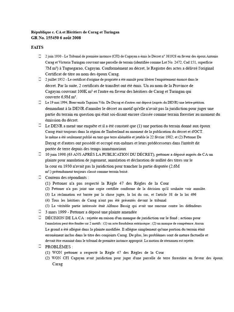 République C. CA Et Héritiers de Carag Et Turingan | PDF | Compétence ...