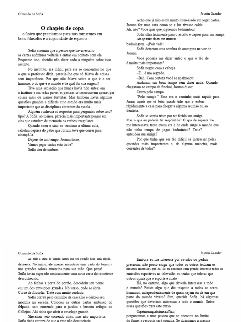 O Mundo de Sofia cap 2 O chapéu de copa | PDF | Humano | Vida