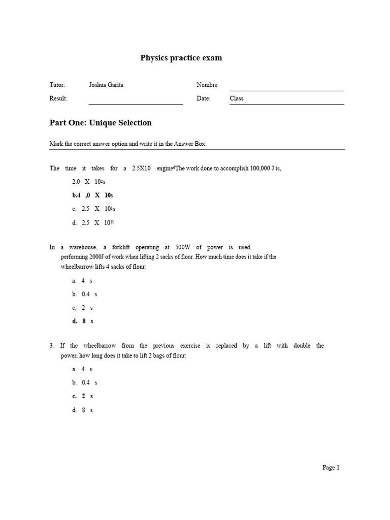 Practice Physics Exam | PDF | Force | Mass
