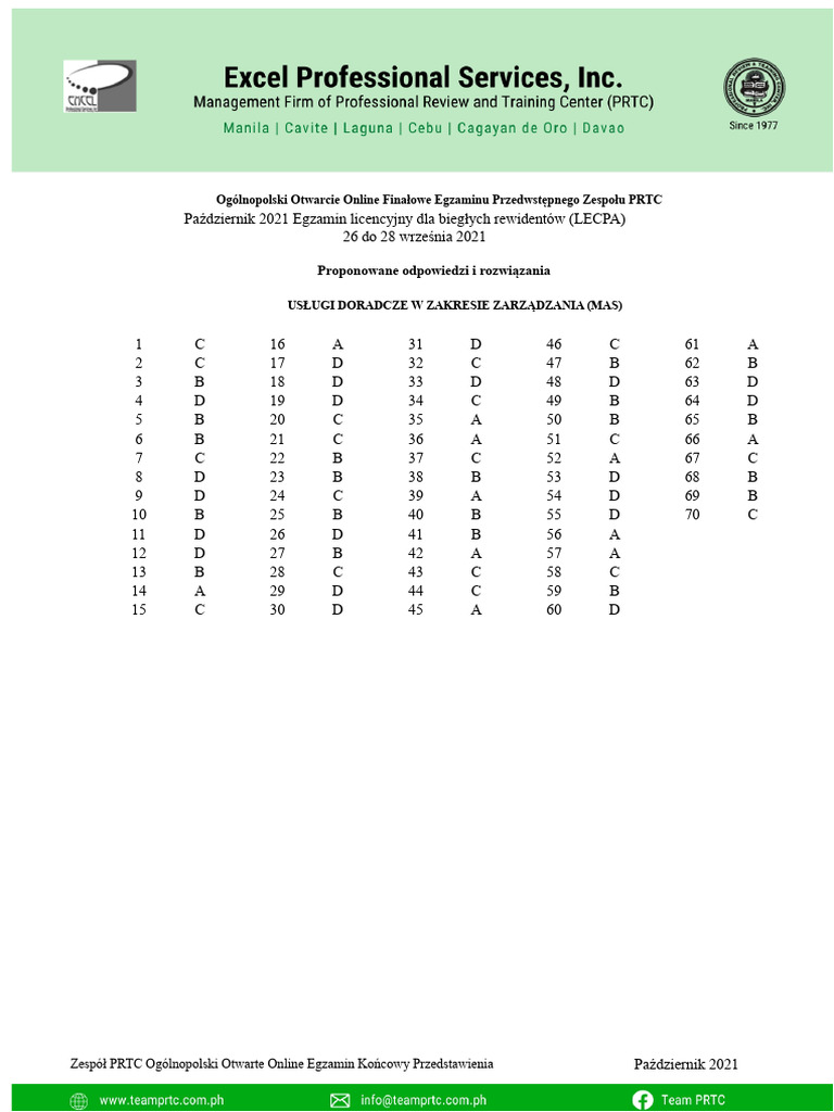 PRTC-FINAL PB - Answer Key 10.21 PDF | PDF