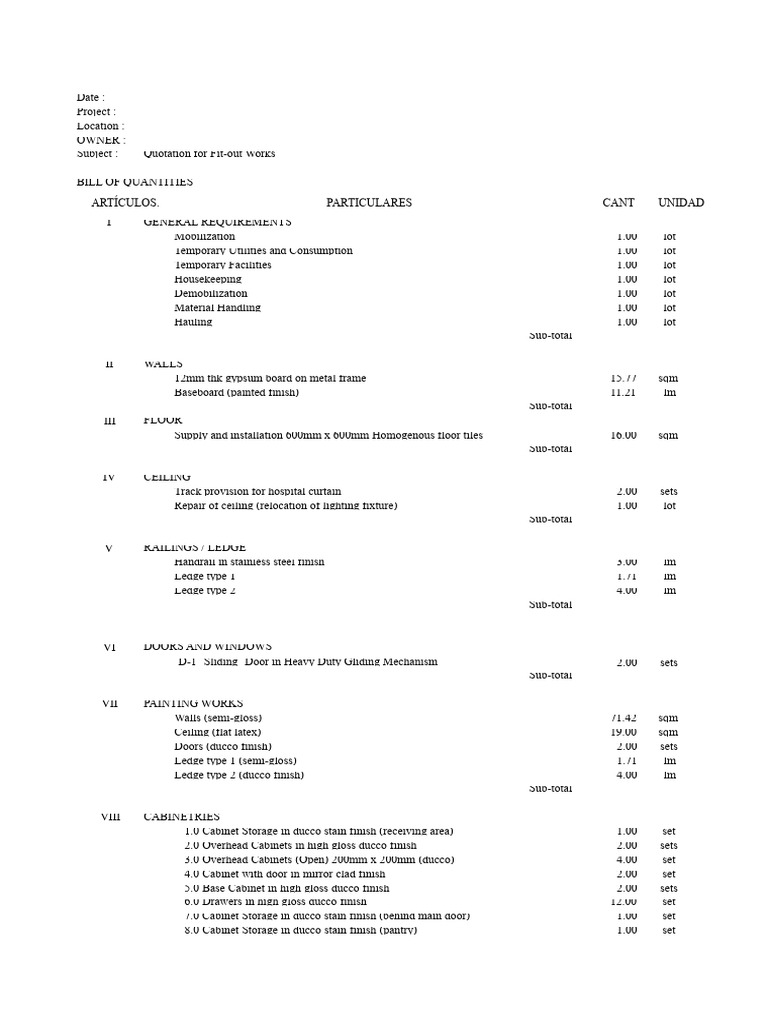 Fit-Out Works Quotation and Bill of Quantities | PDF | Building ...