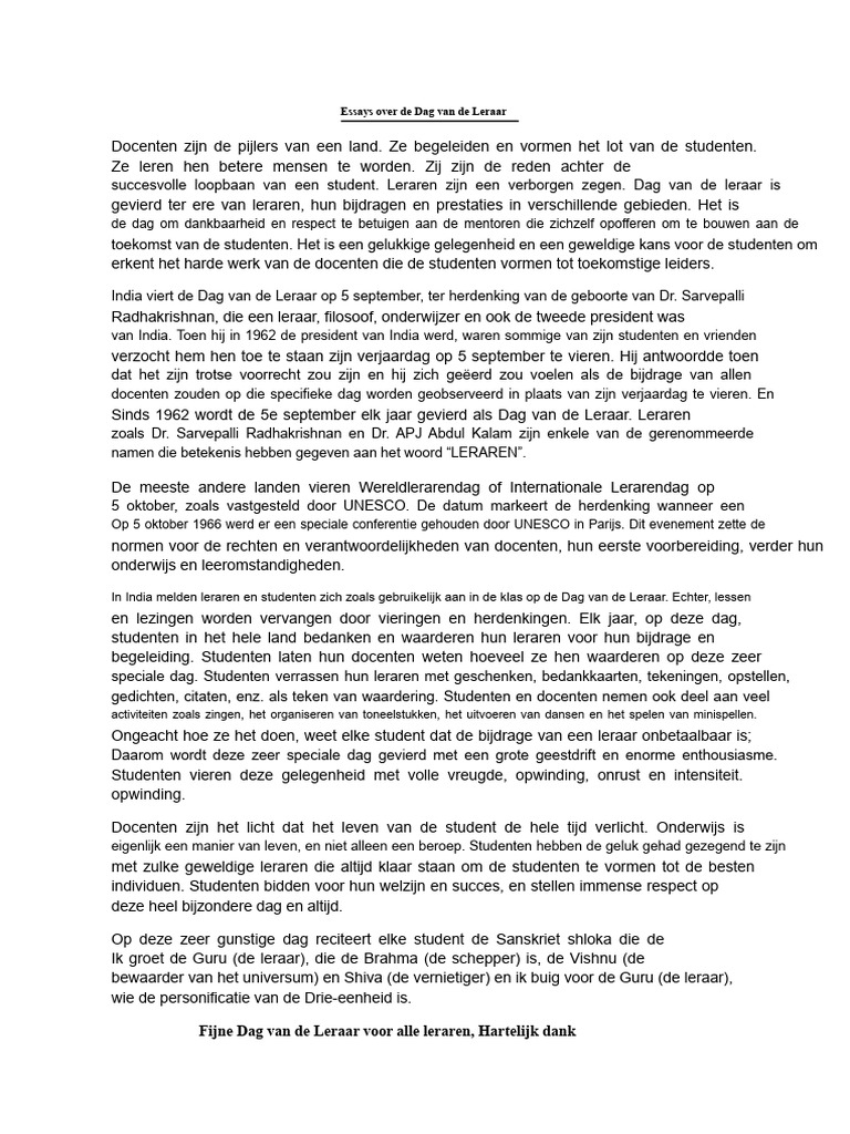 Essay Over de Dag Van de Leraar | PDF