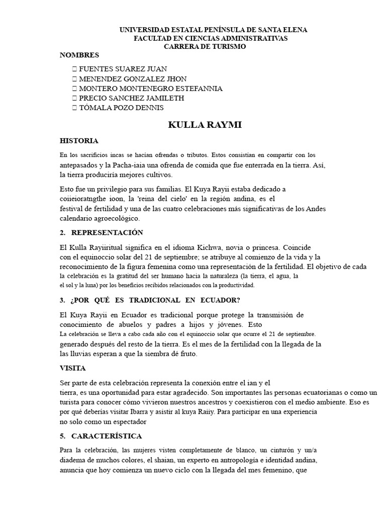 Kulla Raymi - Hablando | PDF