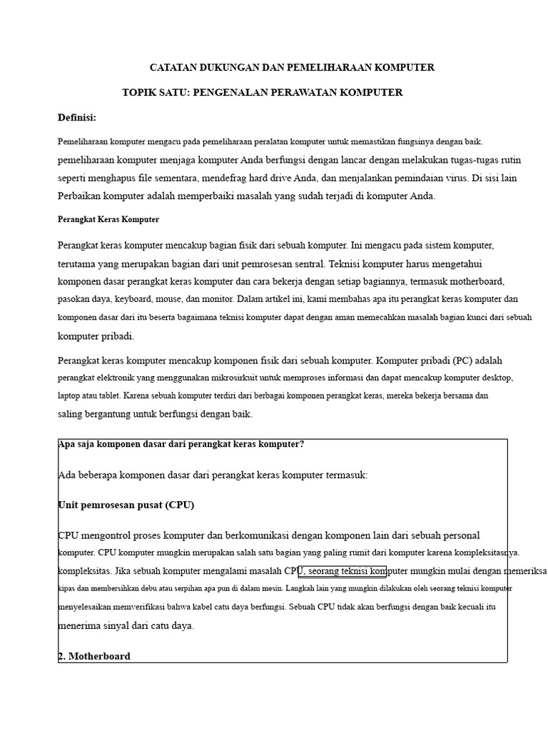 Catatan Dukungan Dan Pemeliharaan Komputer | PDF